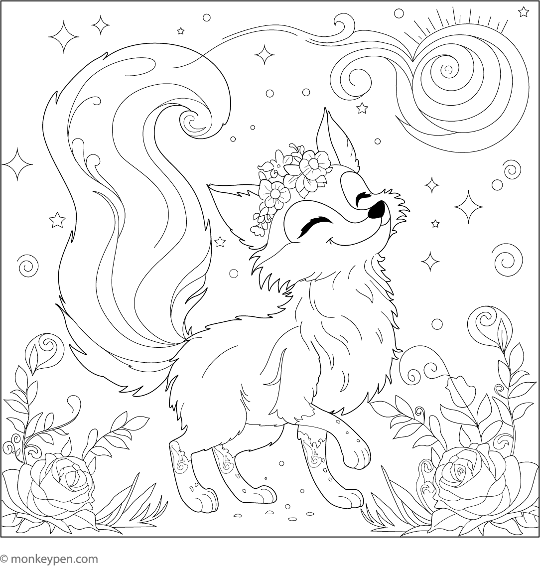 Magical Fox - Printable Coloring Page