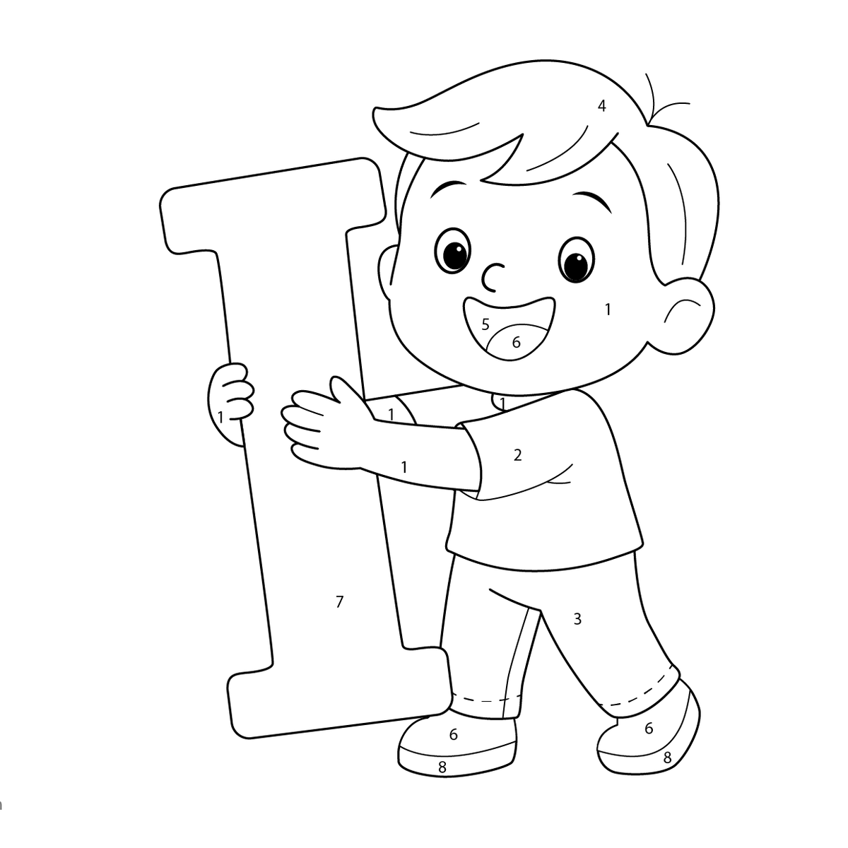 Child Holding Letter I | Color-by-Number Printable for Kids
