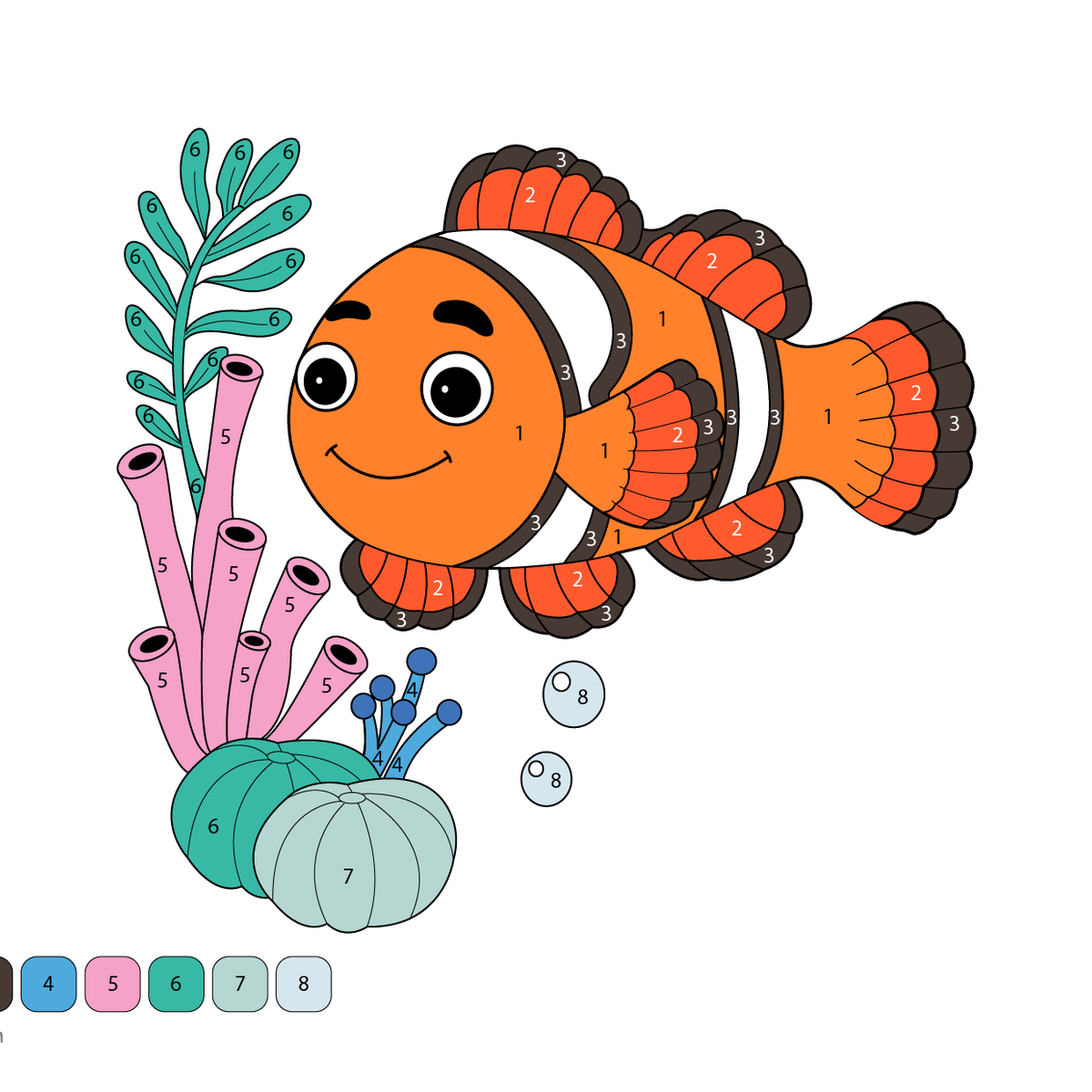 Clownfish | Color-by-Number Pages for Young Learners