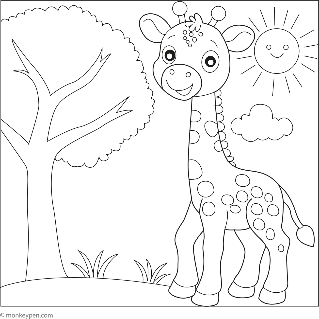 Cute Giraffe Coloring Page – Free Printable PDF for Kids Fun