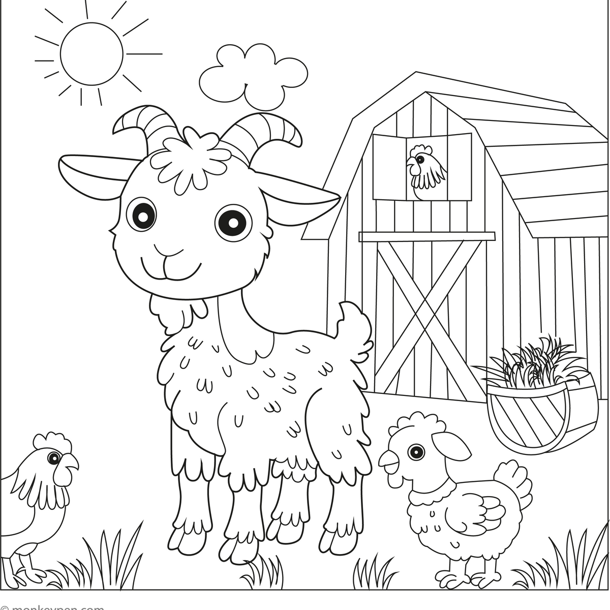 Goat in a Farmyard Coloring Page – Free Printable for Kids