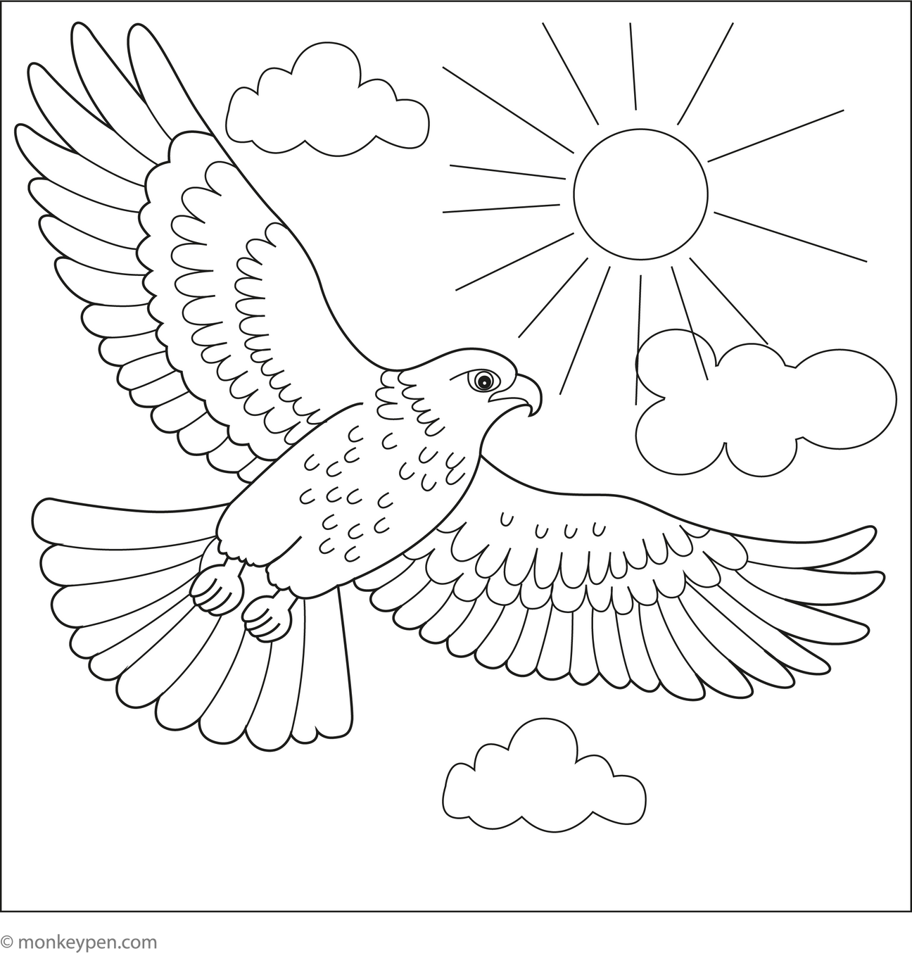 Hawk in Flight - Printable Coloring Page