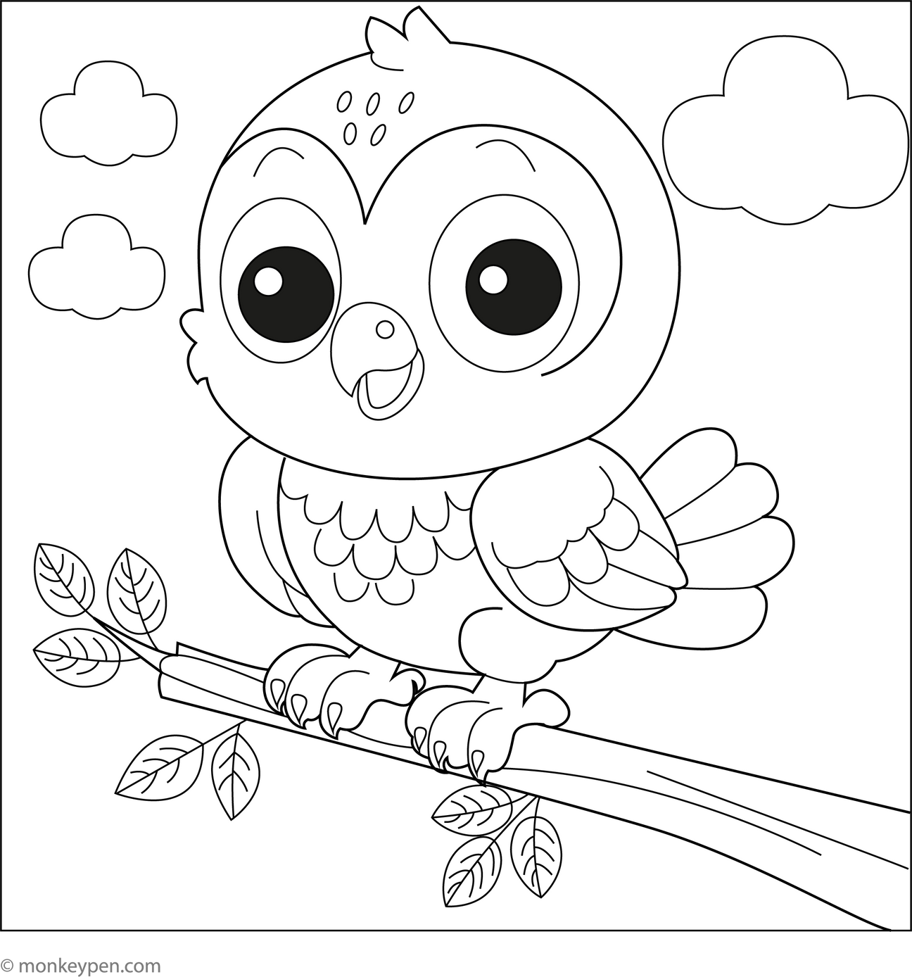 Cute Cartoon Hawk Coloring Page – Printable PDF for Kids