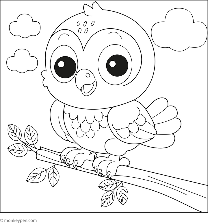 Cute Cartoon Hawk Coloring Page – Printable PDF for Kids