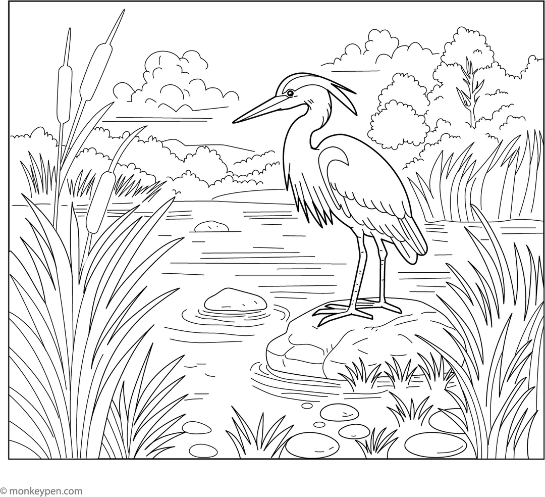 Heron Coloring Book – Free Printable PDF for Kids