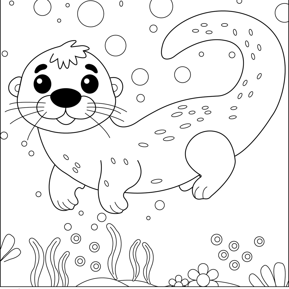 Otter Swimming Underwater Coloring Page – Free Printable