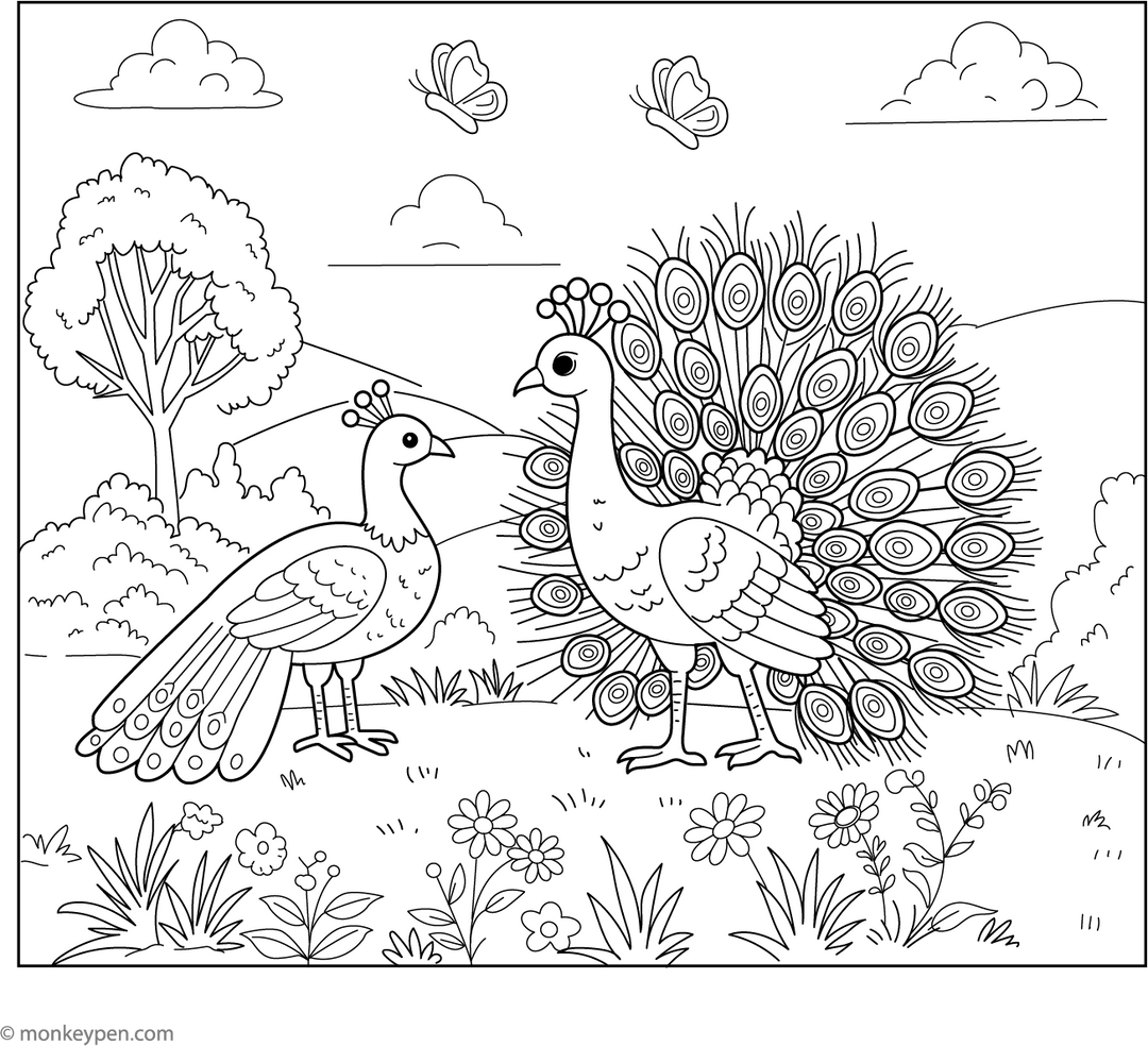 Peacock Coloring Pages – Free Printable for Kids