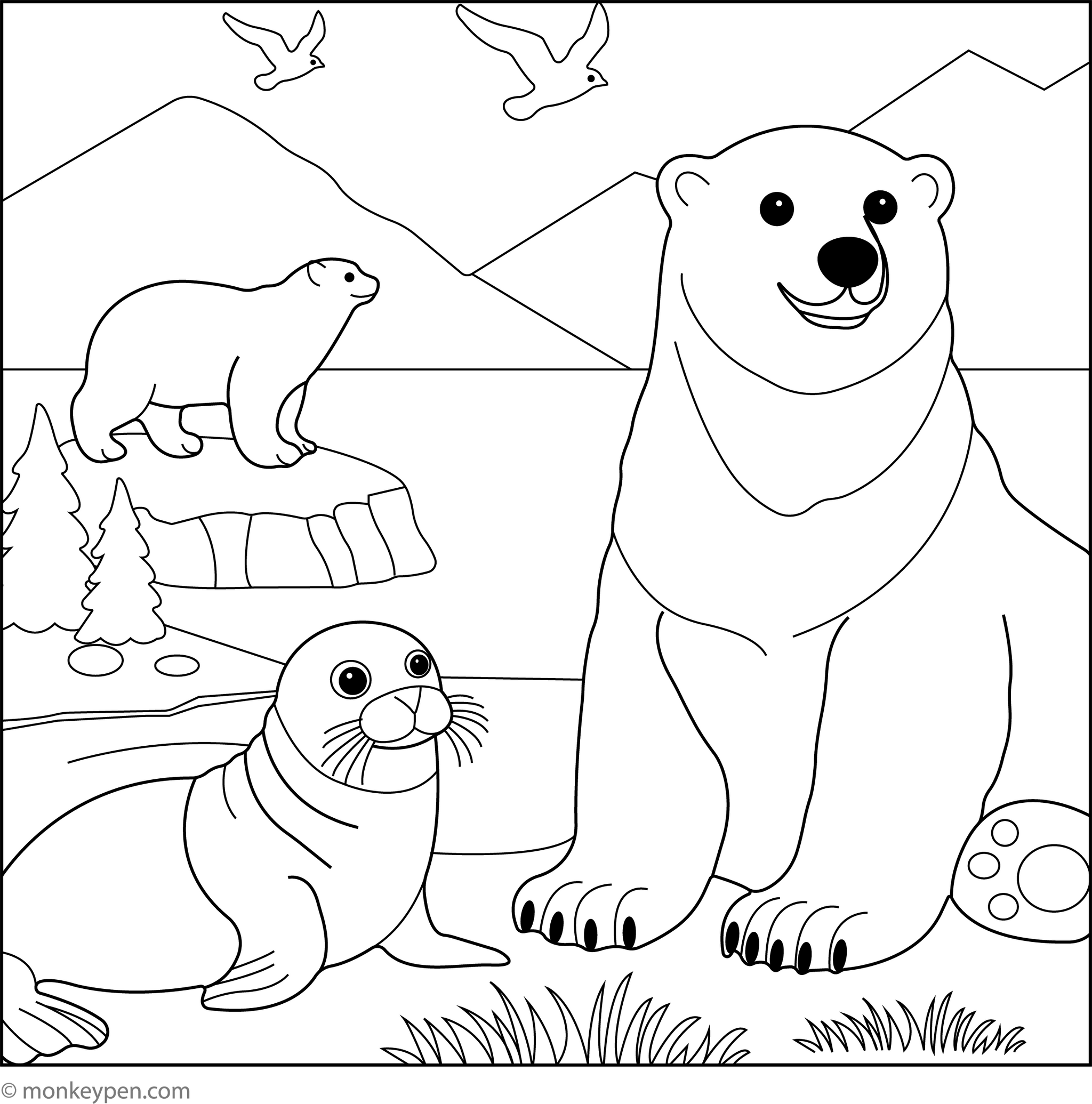 Free Printable Polar Bear Coloring Book PDF for Kids