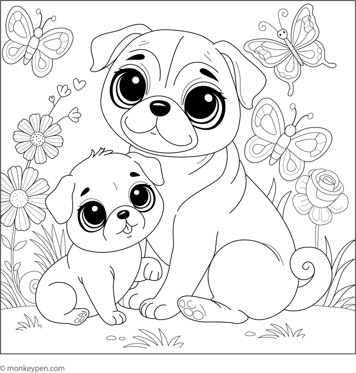 Pug Coloring Book – Free Printable PDF for Kids