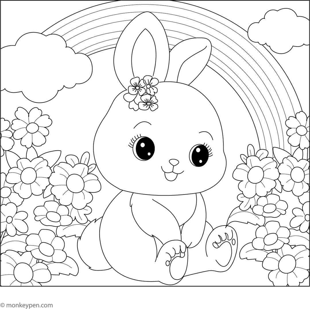 Bunny in Garden Coloring Page – Fun Printable Sheet for Kids