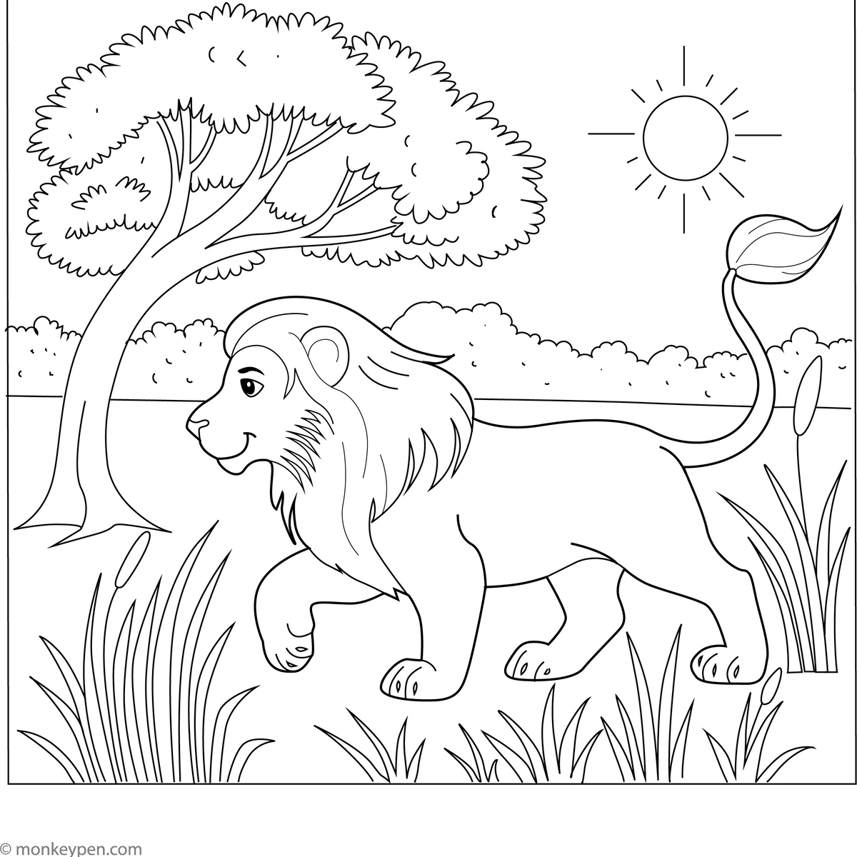 Lion In The Wild Coloring Page