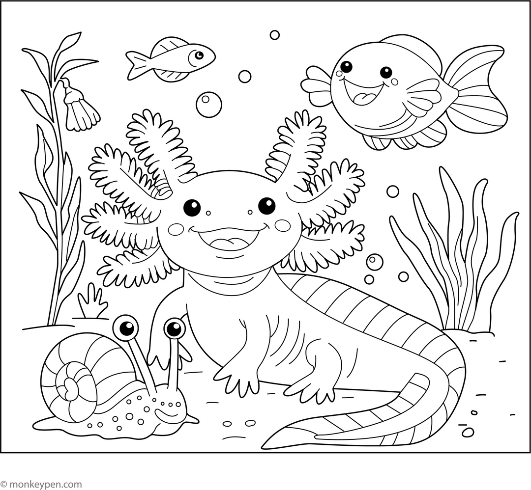Axolotl With Friends Coloring Page