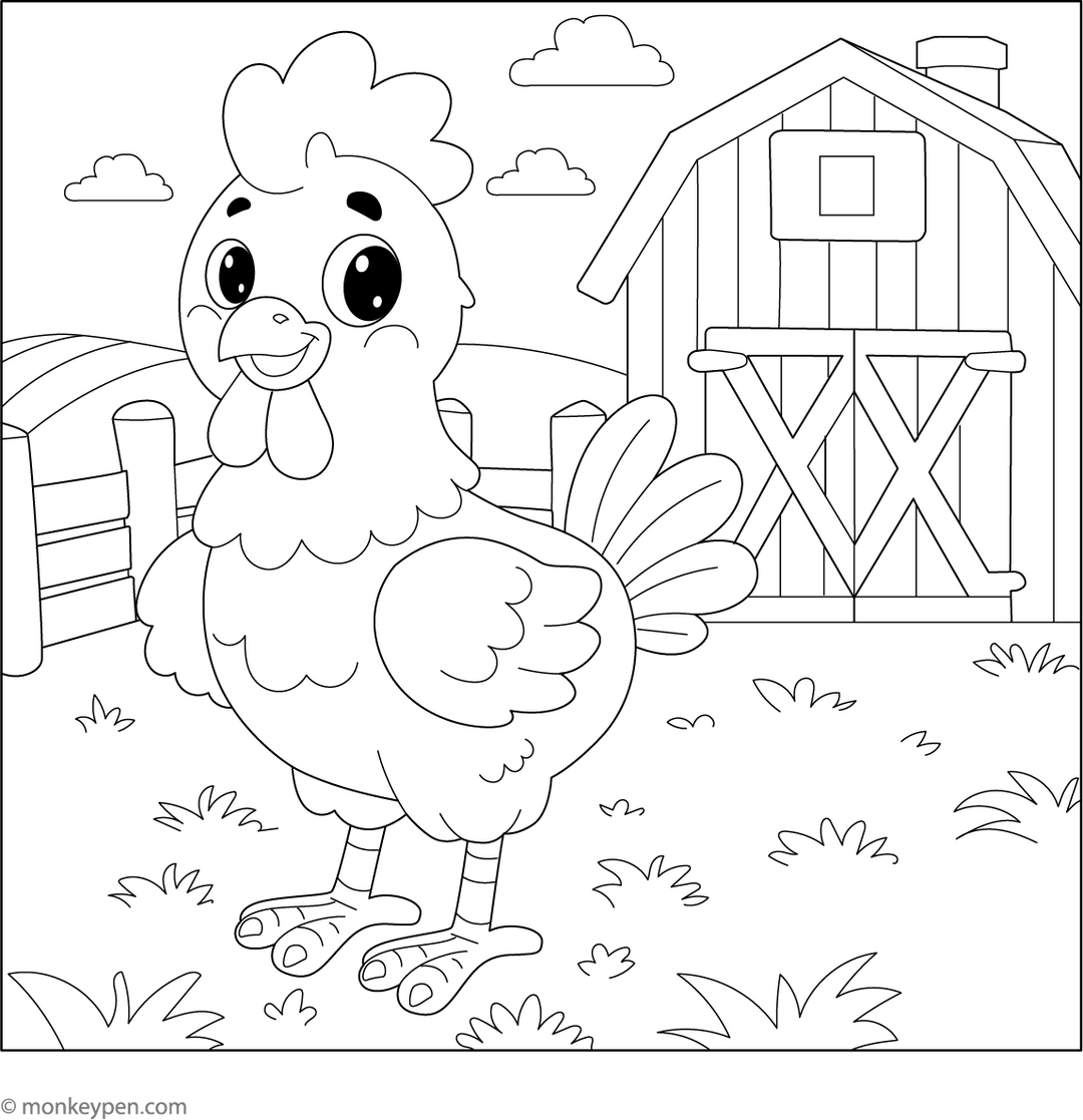 Chicken In A Barnyard Coloring Page