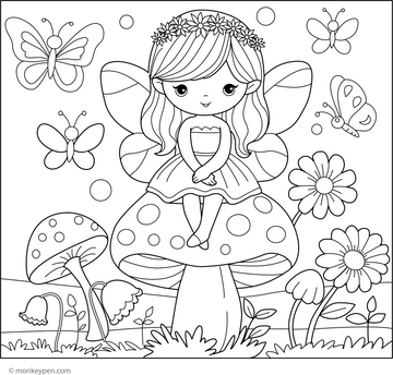 Fairy On A Mushroom Coloring Page