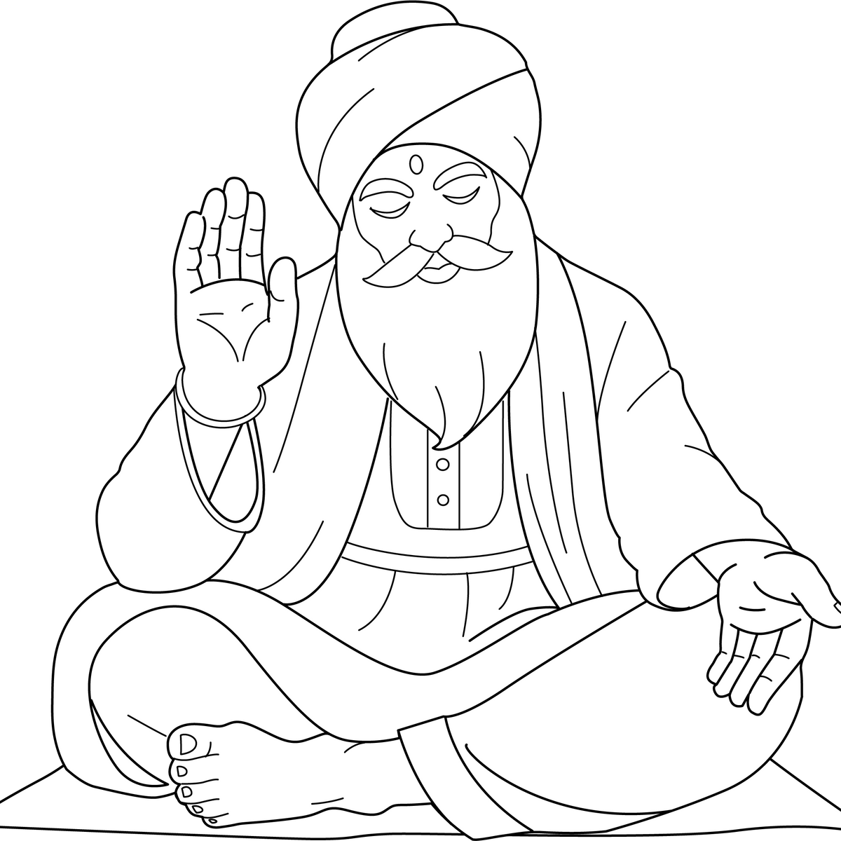Guru Nanak Dev Coloring Page – Printable PDF for Kids