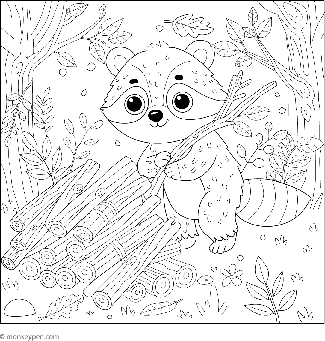 Raccoon Building a Den – Free Kids Activity Printable