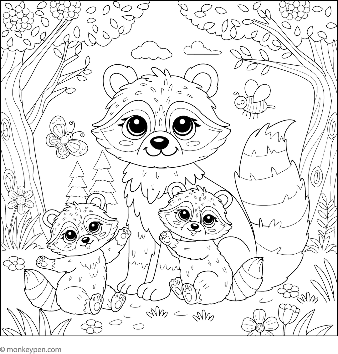 Raccoon Coloring Book – Free Printable Download for Kids