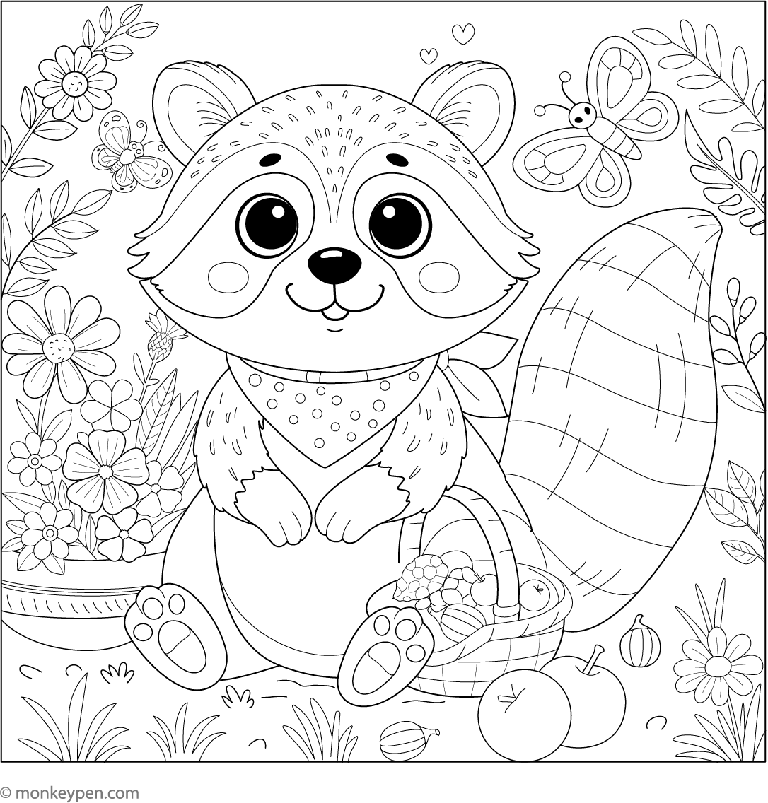 Free Printable Raccoon with Food Coloring Page