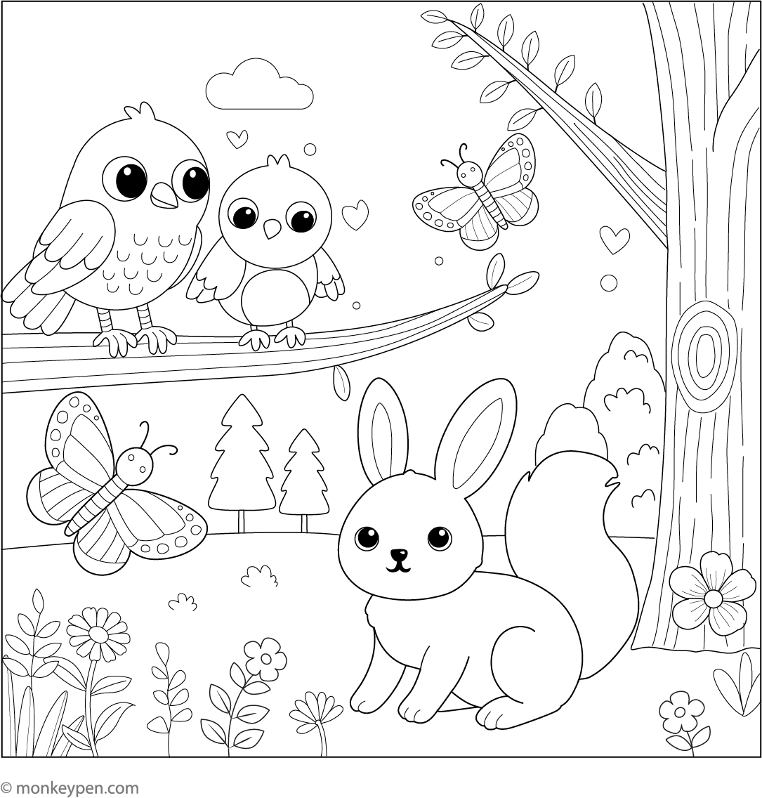 Little Animals and Birds Coloring Sheet-Free PDF for Kids