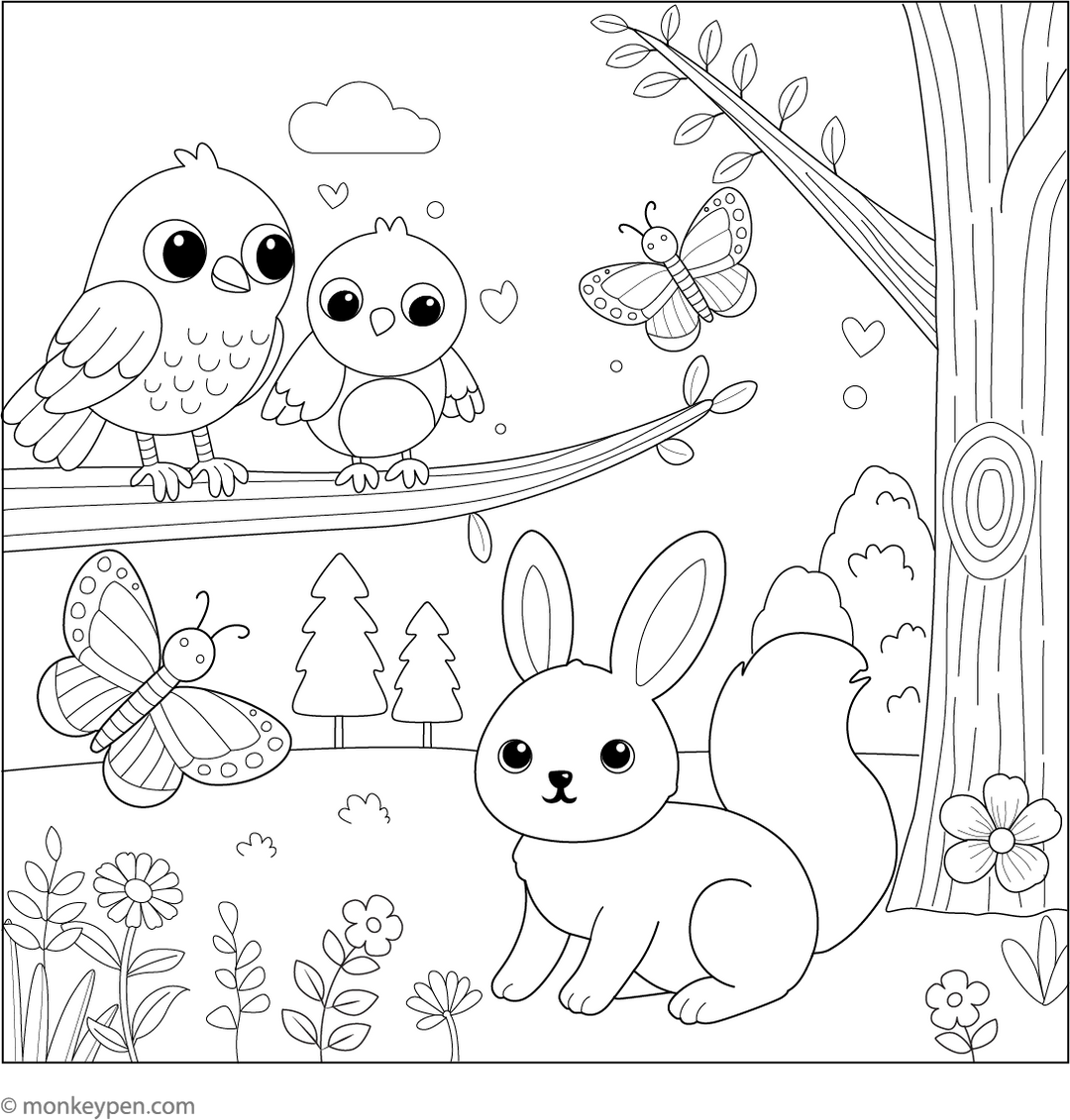 Little Animals and Birds Coloring Sheet-Free PDF for Kids