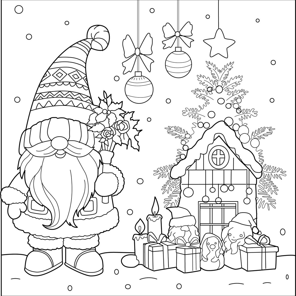 Christmas Gnome Coloring Page