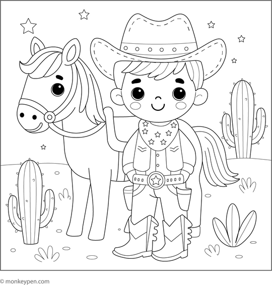 Cute Cowboy Coloring Page – Fun Printable Sheet for Kids