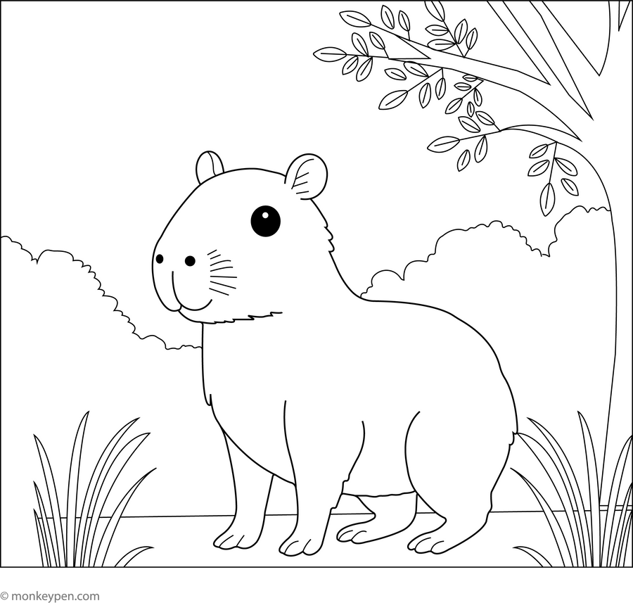Capybara Coloring Page – Cute Animal Printable for Kids