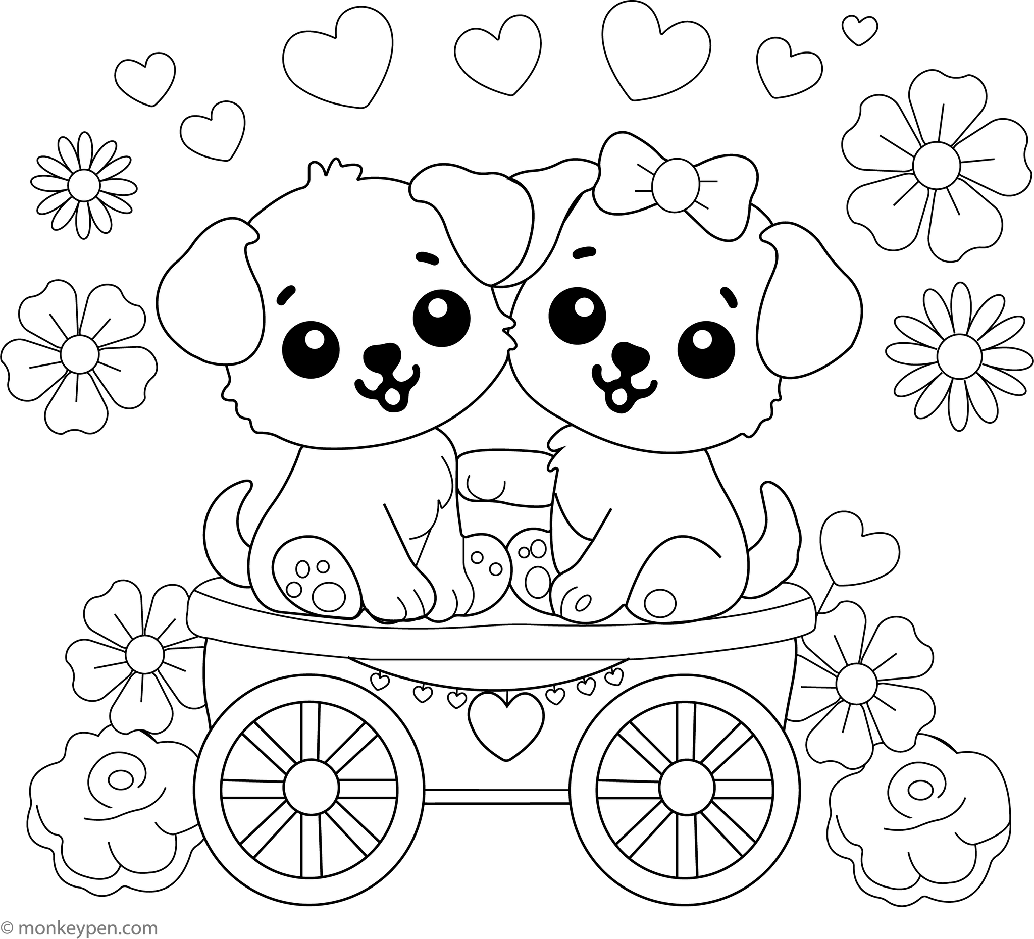 Puppies Free Printable Coloring Page PDF for Kids
