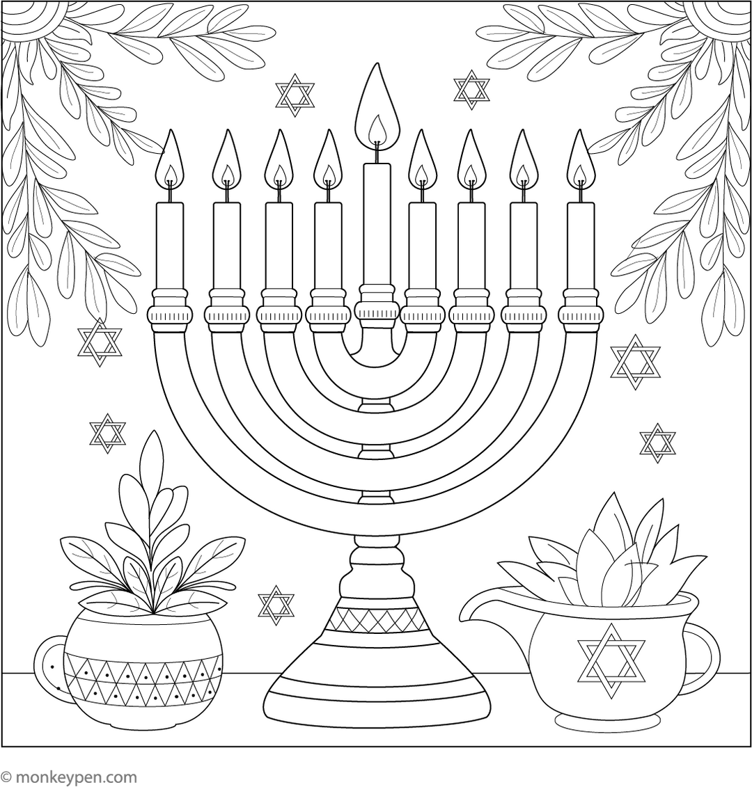 Hanukkah - Free Printable Coloring Page PDF