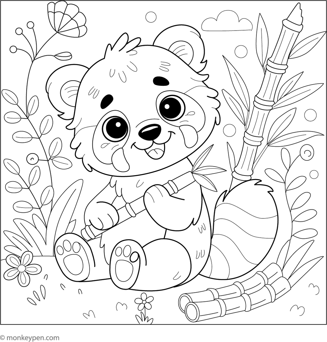 Red Panda Eating Bamboo - Free Printable Coloring Page PDF