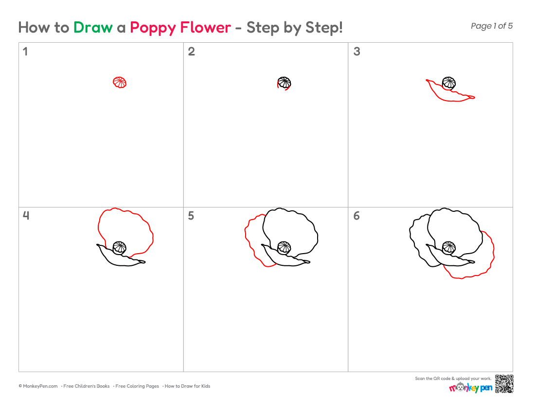 How to Draw a Poppy Flower – Step-by-Step Flower Drawing for Kids
