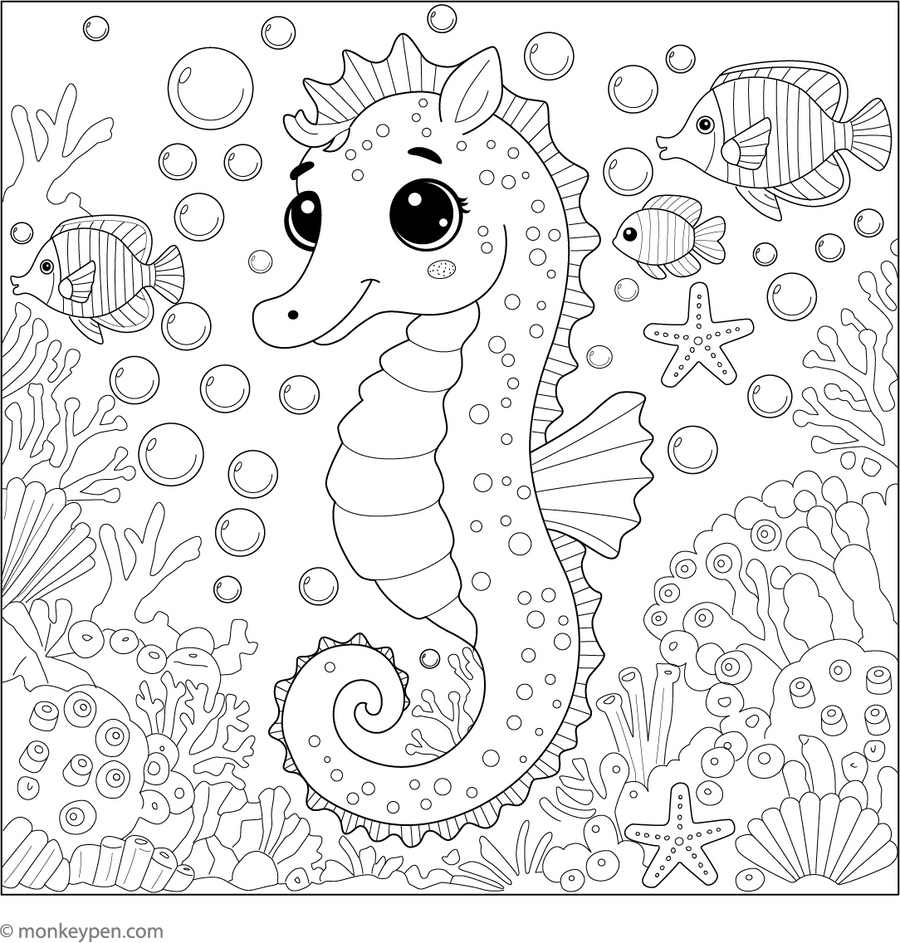 Seahorse Coloring Pages – Free Printable for Kids