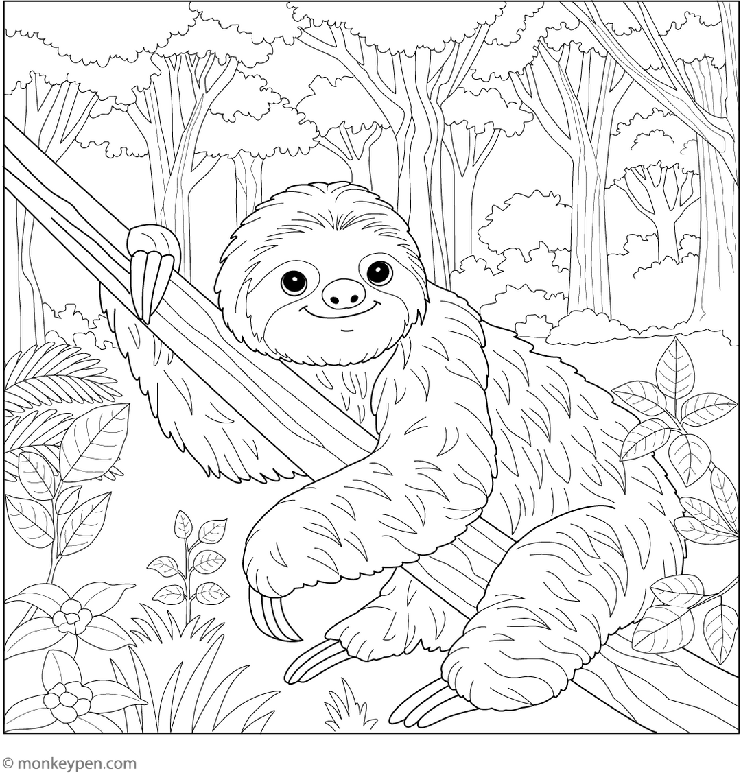 Free Sloth Coloring Pages | Cute Printable for Kids