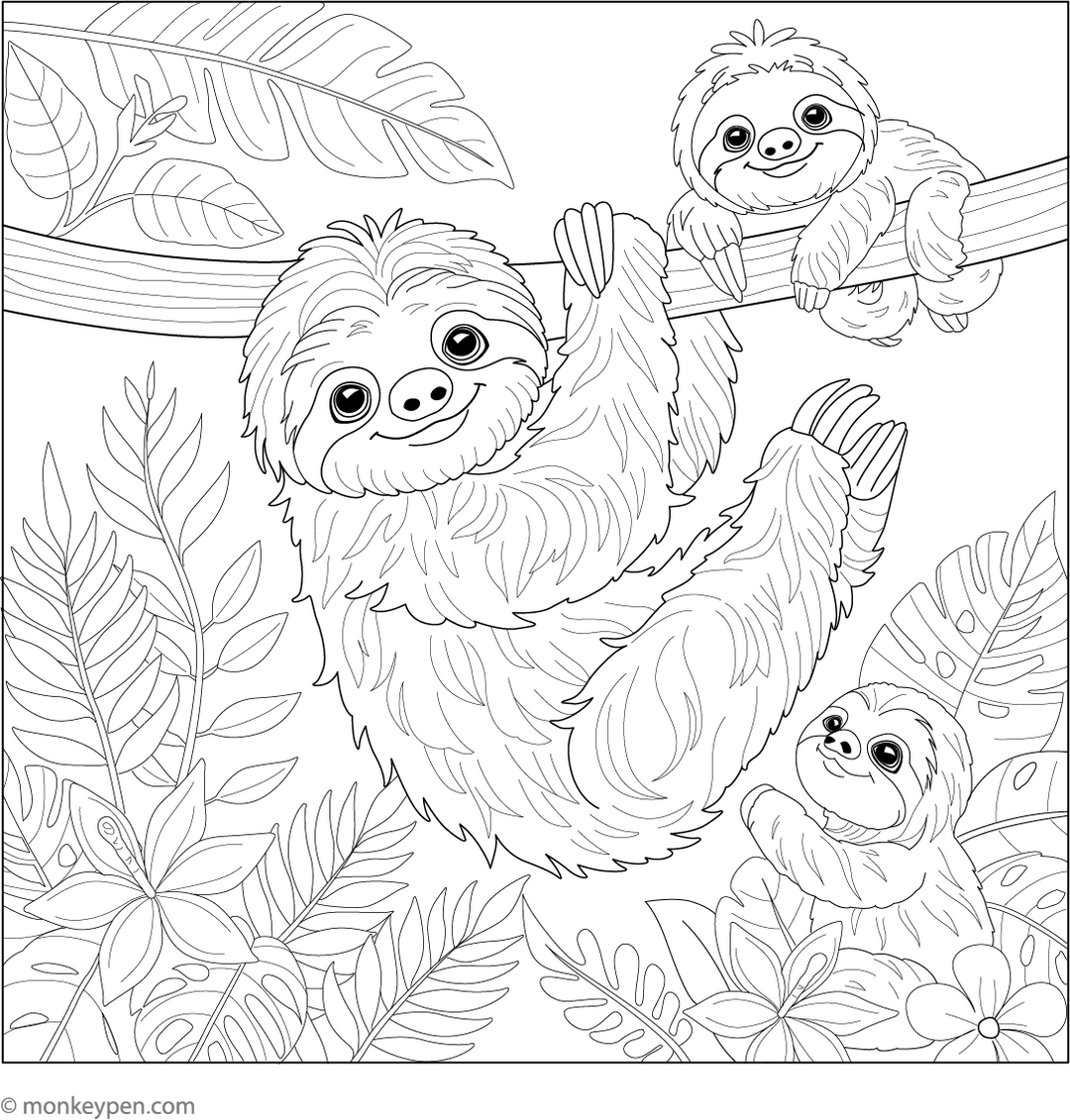 Free Sloth Coloring Pages | Cute Printable for Kids
