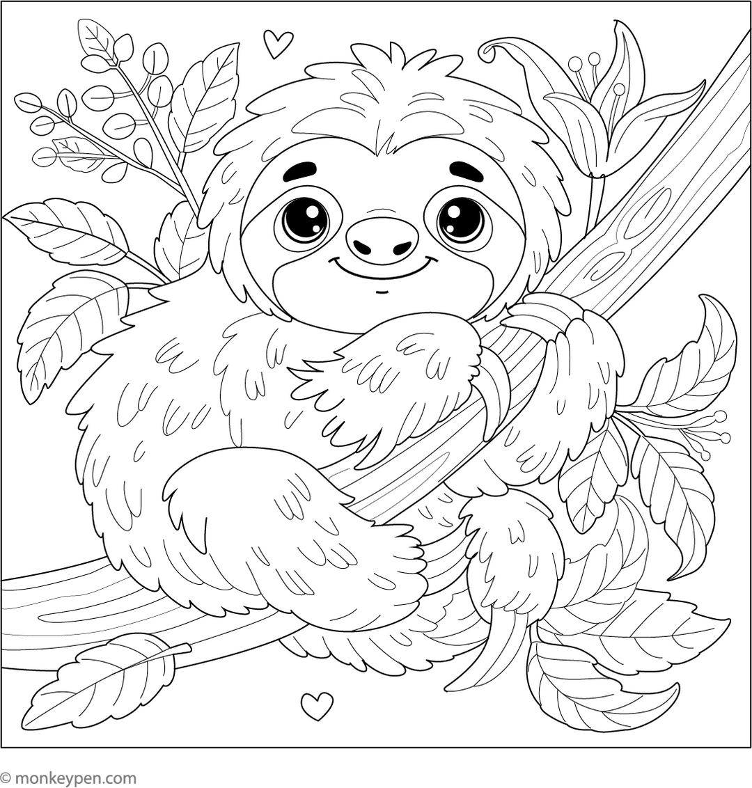 Cute Sloth Coloring Page – Free Printable for Kids