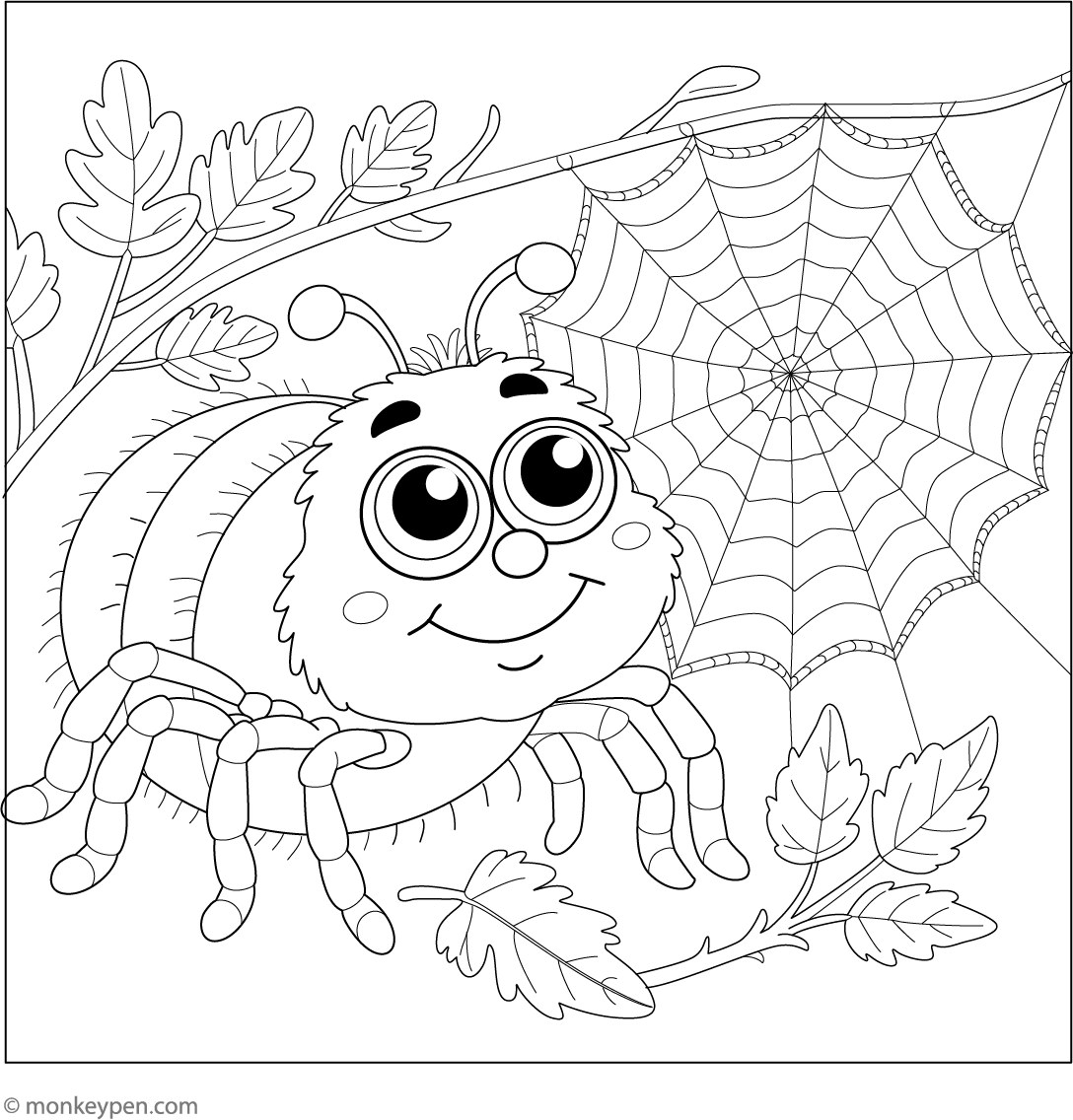 Cartoon Spider on a Web – Fun Crawly Coloring Page for Kids
