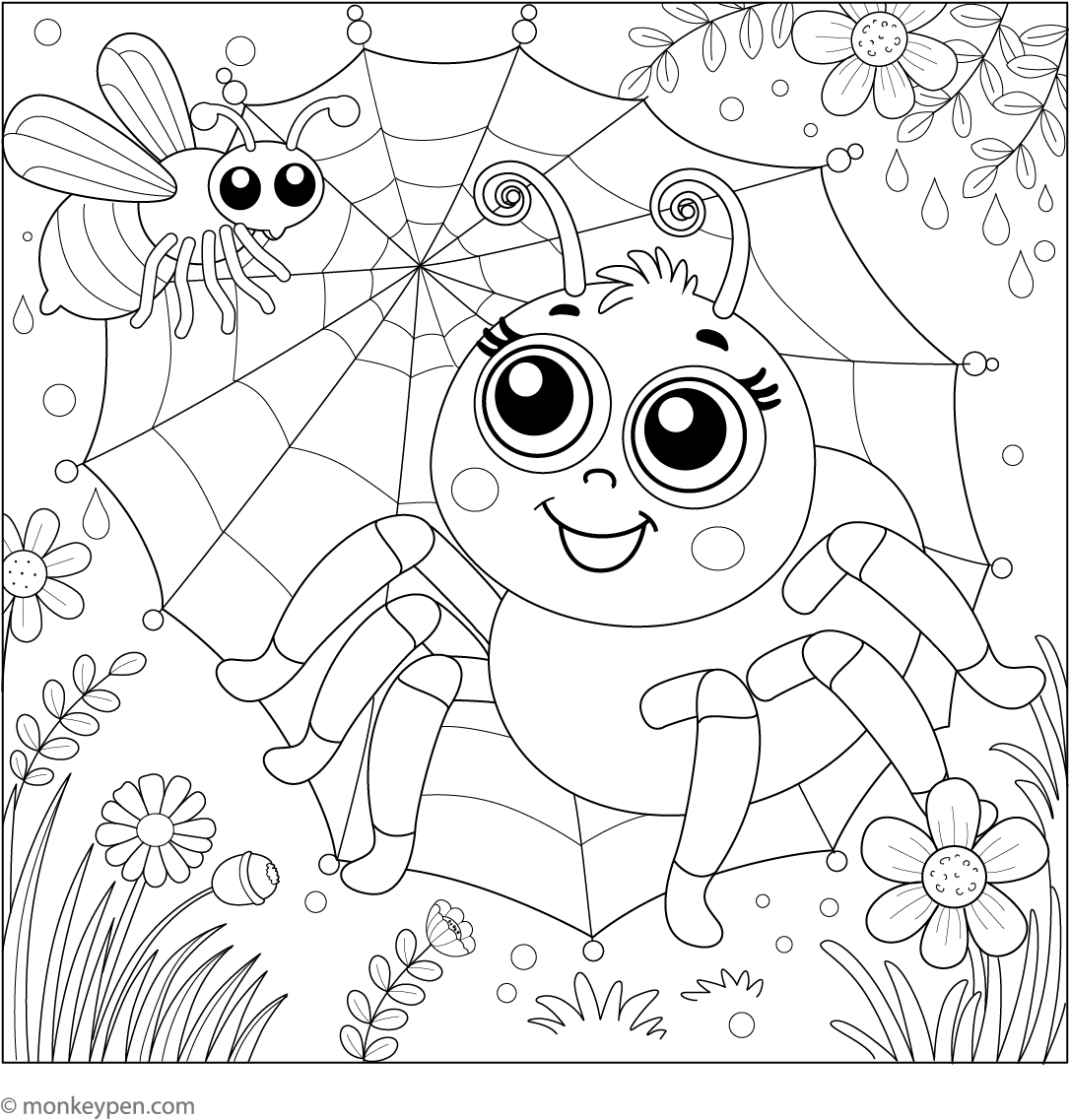 Spider and Fly Coloring Page – Free Printable PDF for Kids