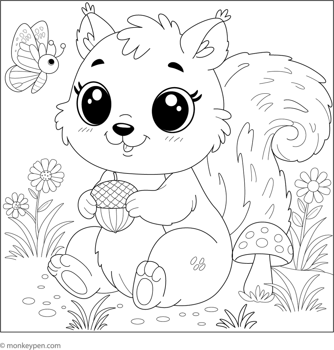 Cute Squirrel Coloring Page – Fun Printable Sheet for Kids
