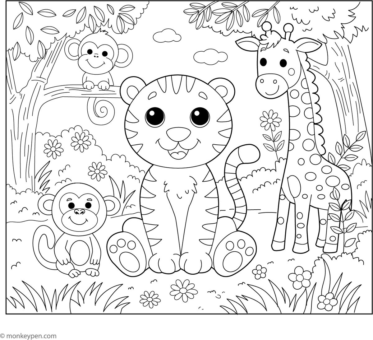 Friendly Tiger and Jungle Friends