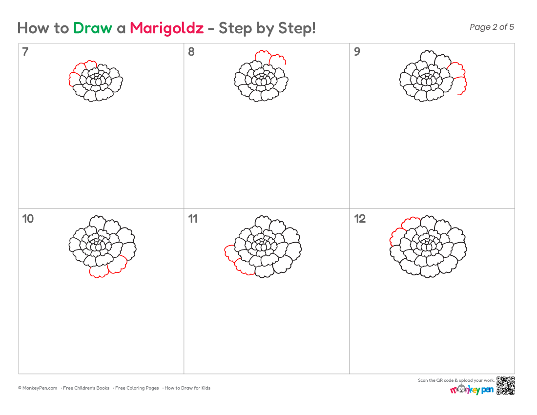 How to Draw a Marigold – Simple Step-by-Step Flower Drawing for Kids