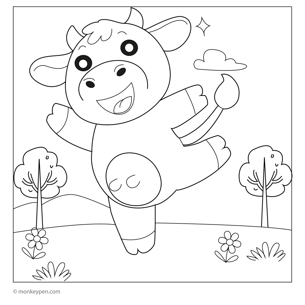 Dancing Cow Coloring Picture – Fun Farm Animal Coloring Activity