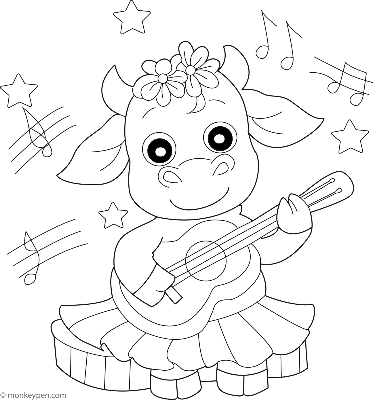 Musical Cow Coloring Sheet – Engaging Art for Children