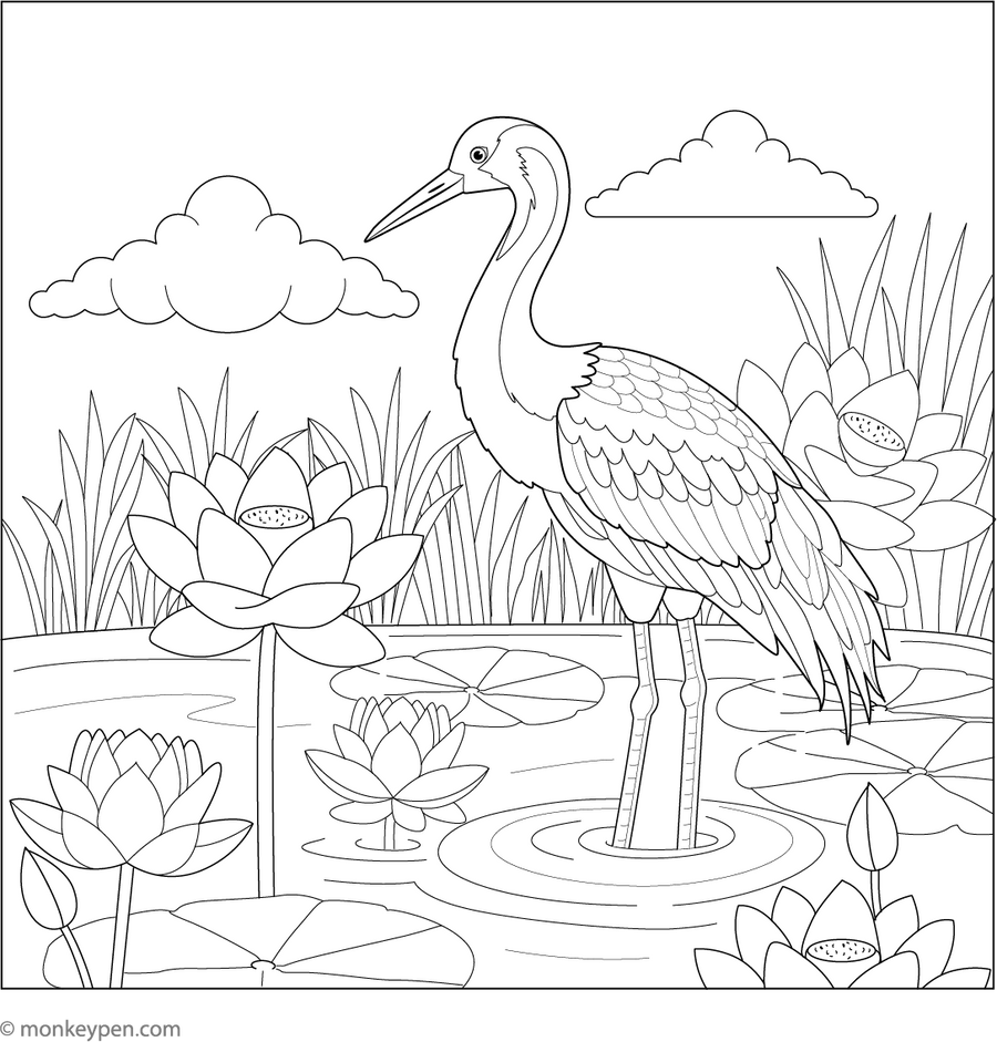 Printable Crane Coloring Book Free Download