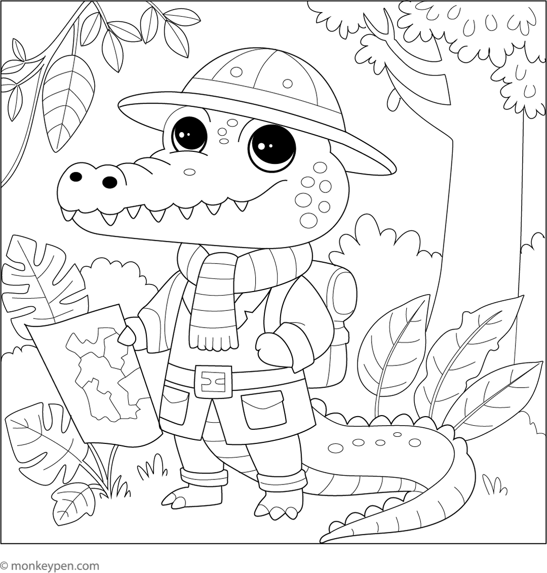 Free Printable Crocodile Explorer Coloring Page for Kids