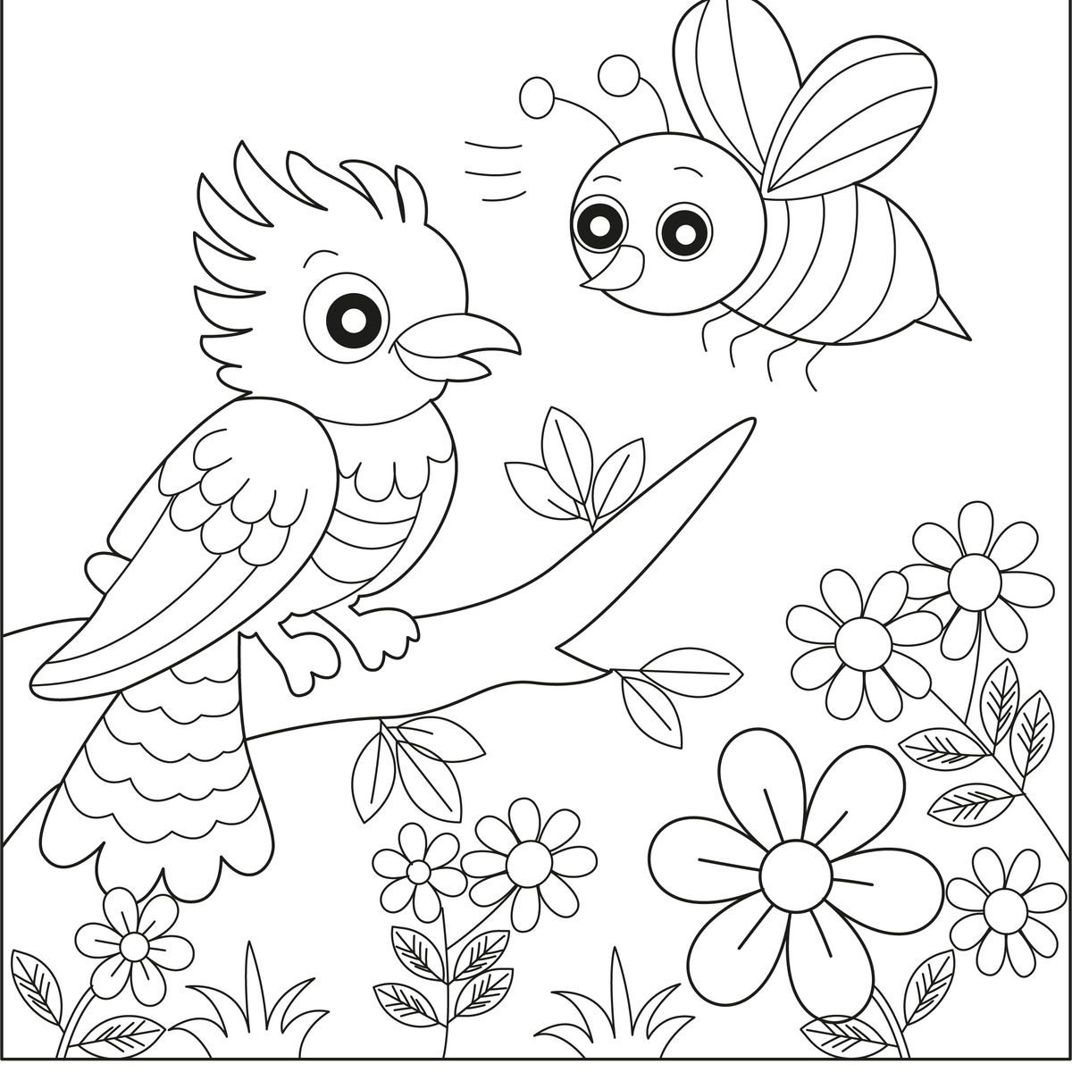 Cuckoo and Honey Bee Coloring Page – Printable PDF for Kids