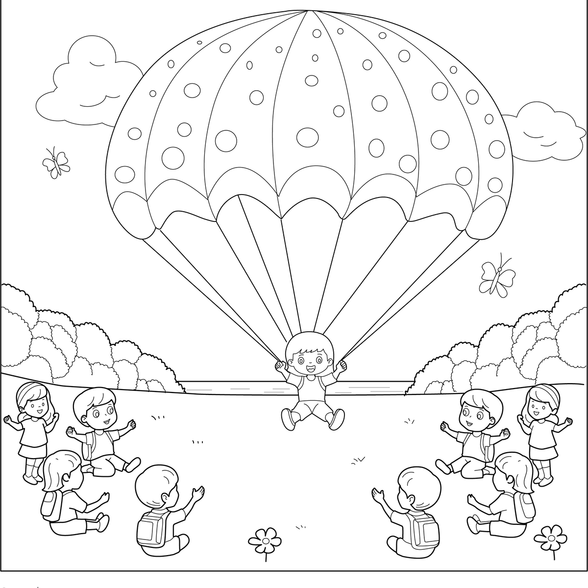 Colorful Parachute Coloring Page