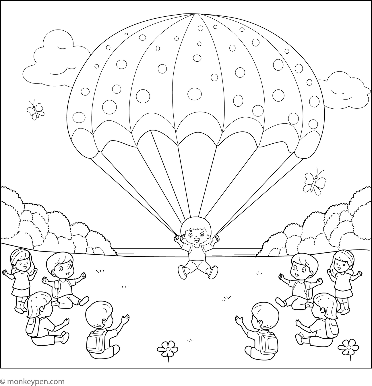 Colorful Parachute Coloring Page