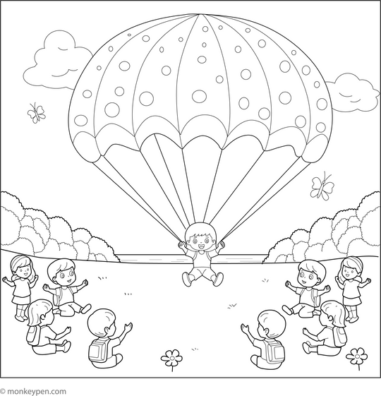 Colorful Parachute Coloring Page