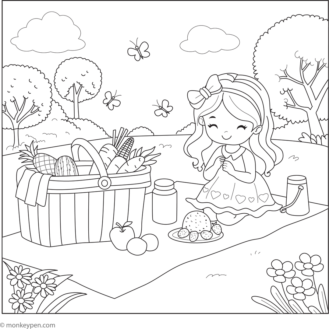 Picnic Spot Coloring Page – Fun Outdoor Scene Printable for Kids
