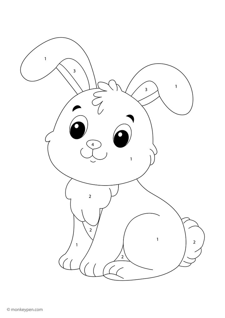 Cute Rabbit | Color by Number Free Printable Coloring Page